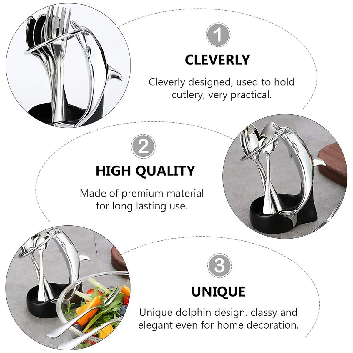 DOITOOL 3PCS Forks and Spoons Silverware Set with Organizer, Stainless Steel Silverware Set Tableware Dinnerware with Creative Dolphin Base Holder