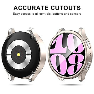 [2+4] Pack Screen Protector for Samsung Galaxy Watch 6 40mm,JZK 2 Hard PC Protective Bumper Case + 4 Tempered Glass Screen Protector Film for Galaxy Watch 6 40mm Accessories，Starlight