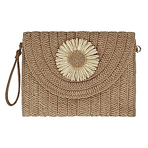 Aisi Women Woven Straw Clutch Summer Envelope Evening Handbag Tassel Straw Crossbody Bag