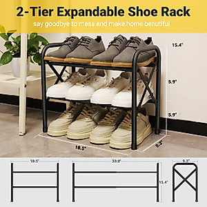 YEASHEIN 2-Tier Expandable Shoe Rack for Closet, Adjustable Shoe Organizer Metal Shoe Shelf for Entryway, Garage & Corridor, Free Standing Shoe Holders, Easy to Assemble