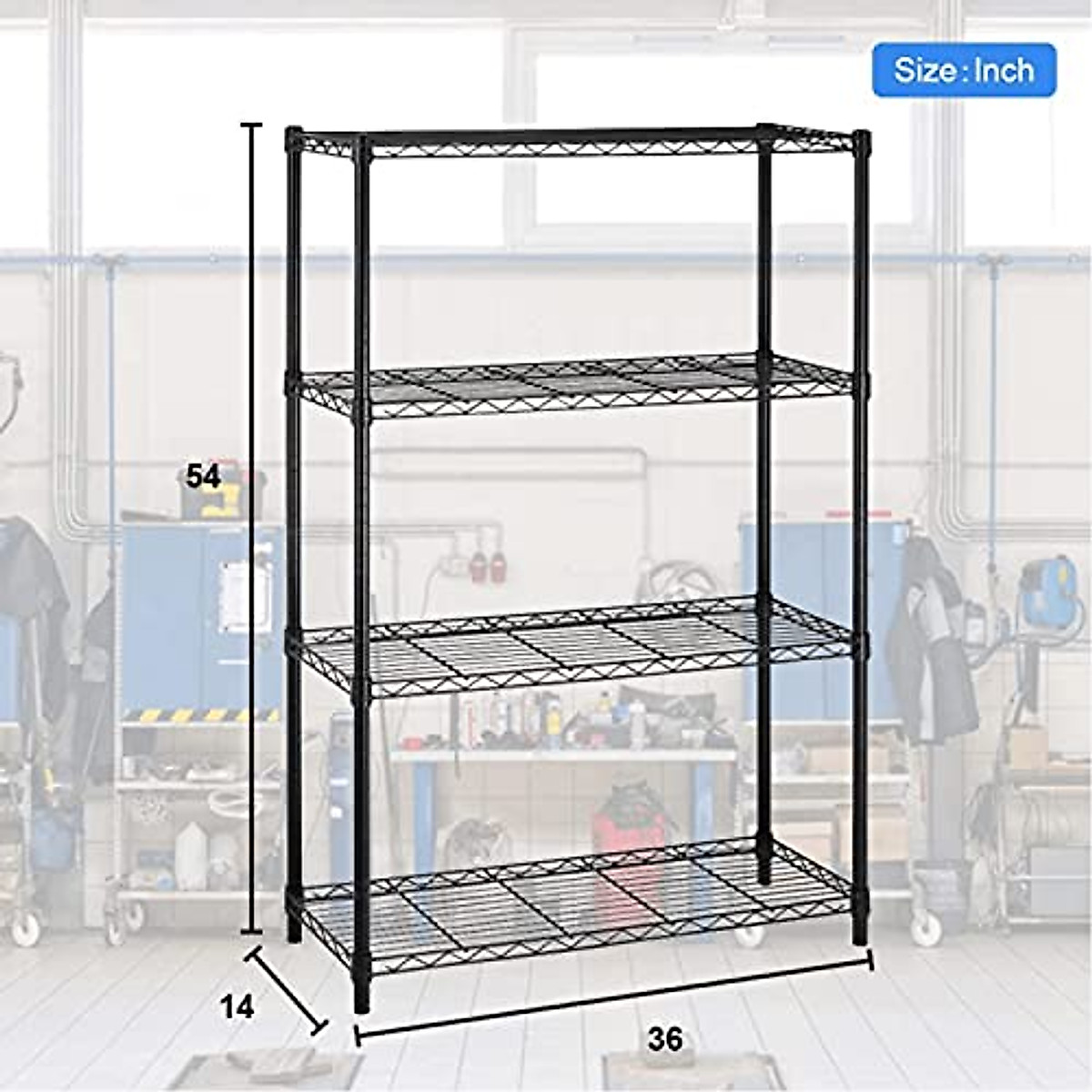 Lucky Shop 4-Shelf Shelving Storage Unit Heavy Duty Metal Organizer Wire Rack, Unit Storage Shelves Metal with Leveling Feet, Height Adjustable Heavy Duty Shelving Rack, for Storage