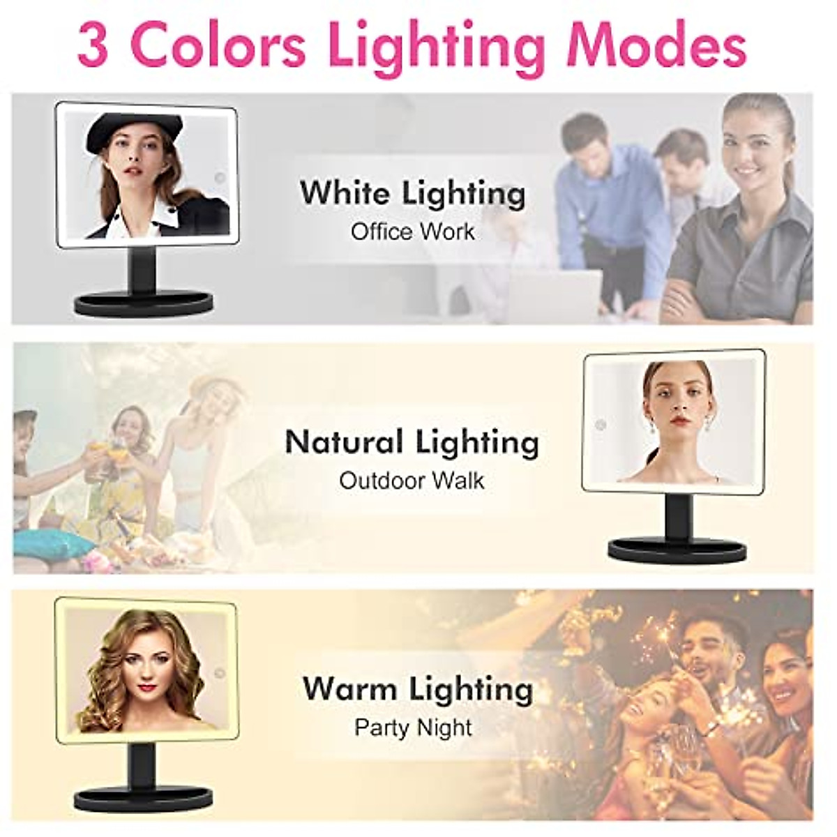 COSMIRROR Large Lighted Makeup Mirror, 14.5in x 9in, 88 LED Lights, 10X Magnification, Touch Sensor Dimming, 360 Rotation Tabletop Personal Beauty Light Up Mirror