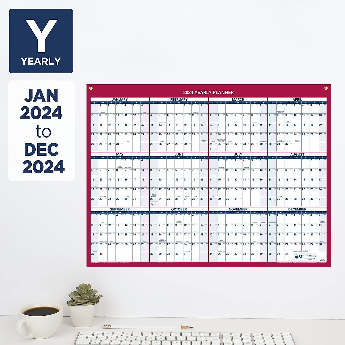 AT-A-GLANCE 2024 Erasable Calendar, Dry Erase Wall Planner, 12" x 16", Small, Vertical/Horizontal, Reversible, Compact (PM330B2824)