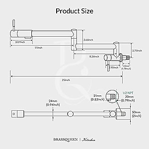 Brassqueen Wall Mounted Pot Filler Kitchen Faucet, Brushed Gold Finish, 2.2 GPM, 15 L/min, 1/2 NPT Connecting Thread, Stainless Steel Core, Dual Ceramic Valves, Anti-Scratch Matte Plating
