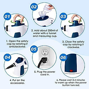 FFDDY MS69 Steam Cleaner, Handheld Multi Purpose High Pressure Chemical Free Steamer 350ML Big Tank Size, Cleaning for Home/Toilet/Bathroom/Auto/Patio/Grout, Blue
