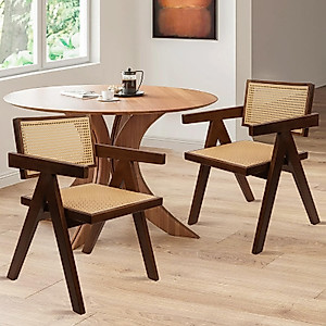 CLATINA Rattan Reading Chairs for Bedroom Comfy Indoor Kitchen Dining Chair with Rattan Backrest Armrest Morden Upholstered Square Seat Chairs for Home Living Room Coffee Wine Bar (2PK)