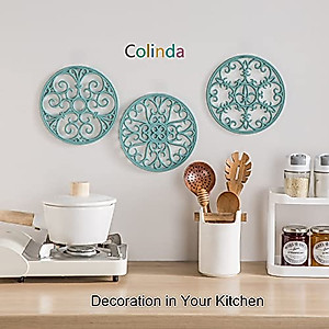 Silicone Trivet Mat - Non-Slip & Heat Resistant Kitchen Hot Pads for Countertops & Table - Kitchen Trivets for Hot Dishes & Cookware - Hot Pot Holder for Pots & Pans - Turquoise,Set of 3