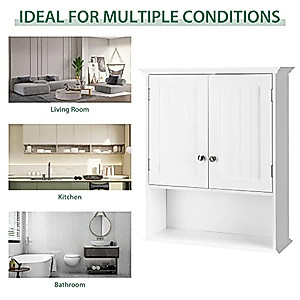 Bathroom Wall Cabinet Mounted with 2 Doors and Adjustable Shelves, 24" x 28" Wooden Medicine Cabinet Over Toilet Storage Wall Hanging Cabinets for Bathroom Bedroom Kitchen Laundry Room