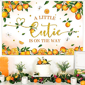 154PCS Little Cutie Baby Shower Balloon Boxes Decorations,Orange Balloon Garland Arch Kit with A Little Cutie is on the Way Backdrop, Baby Boxes with Letters for Orange Baby Shower Decorations