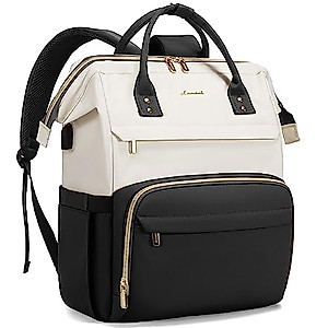 LOVEVOOK Laptop Backpack Purse for Women, 17 Inch Computer Business Stylish Backpacks, Doctor Nurse Bags for Work, Casual Daypack Backpack with USB Port, White-Black