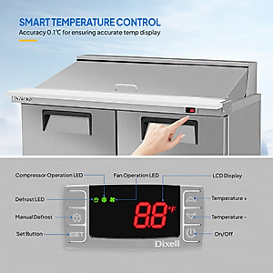 ROVSUN 48"W Sandwich & Salad Prep Table Refrigerator ETL NSF Certified, 13.1 Cu.Ft Commercial Refrigerator Salad Bar Stainless Steel w/18 Pans Cutting Board Lockable Wheels Double Doors for Restaurant