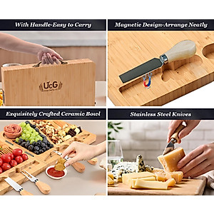 UTCG Bamboo Charcuterie Board Set - Large Folding Cheese Board with Knife Set - Unique White Elephant Gift, House Warming Gift, Wedding Gift - 22.8 x 11.4 Inches