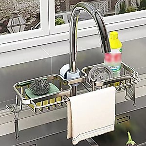 Barvita Sink Caddy Faucet Sponge holderkitchen Sink Organizer Kitchen Gadgets Kitchen Sink Caddy Bathroom Organizer Kitchen Sink Caddy to Kitchen, Bathroom (Silver)