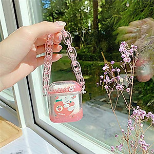 SGVAHY Cute AirPod Case for Apple AirPods 1&2 Kawaii Clear Liquid Sequins AirPod Case Cover Silicone Protective AirPod Case 1st 2nd Generation Wireless Charging Box with Color Chain (Bunny Peach)