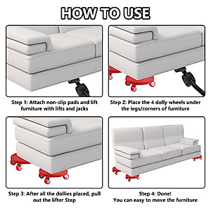 Furniture Mover Dolly with Lifter, 4 Wheel Furniture Dolly 780 LB Load Capacity,360° Rotation Moving Wheels,Furniture Lifters for Heavy Furniture,Moving System Roller Set,Refrigerator, Sofa, Cabinet
