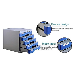 Flat File Cabinet,Desktop Lock Plastic Drawer Storage Organization, with Blank Label and 5 Drawers-Blue
