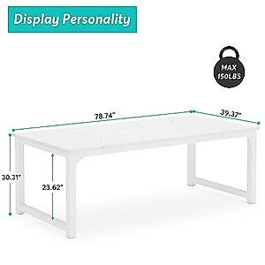 Tribesigns 78.7"x39.4" Dining Table, Industrial Kitchen Table for 6-8 Person, Rectangular Dinner Table for Dining Room Kitchen Living Room, with Heavy Duty Metal Legs, White