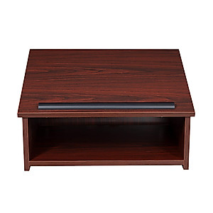 OEF Furnishings Portable Tabletop Lectern with Bookstop and Storage Shelf, Mahogany