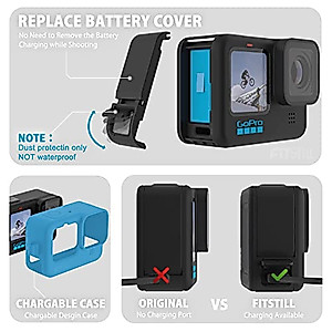 FitStill Blue Silicone Sleeve Case for Go Pro Hero 11 Hero 10 Hero 9 Black, Battery Side Cover&Screen Protectors&Lens Caps&Lanyard for Go Pro Hero 11 /10 / 9 Accessories Kit