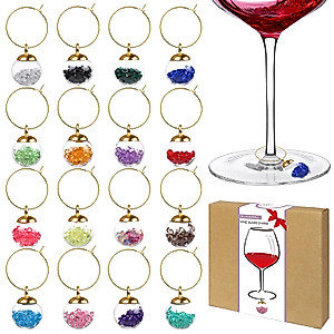Gnollko 16pcs Glass Ball Wine Glass Charms,Wine Charms for Stem Glasses,Wine Glass Marker Tags,Wine Tasting Party Gifts Favors Decorations Supplies