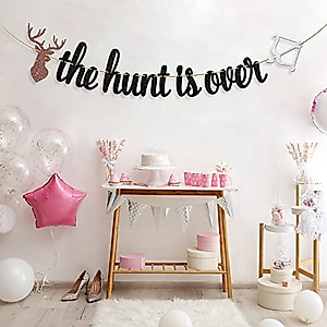 The Hunt is Over Banner - Bridal Shower Wedding Party Decorations, Engagement Party Bachelorette Party Supplies Black Glitter