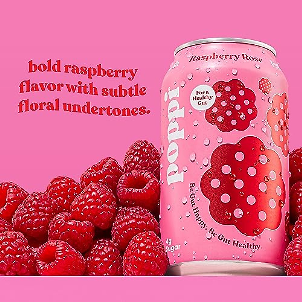 POPPI Sparkling Prebiotic Raspberry Rose Soda w/ Gut Health & Immunity Benefits, Beverages made with Apple Cider Vinegar, Seltzer Water & Fruit Juice, Low Calorie & Low Sugar Drinks, 12oz (12 Pack) (Packaging May Vary)