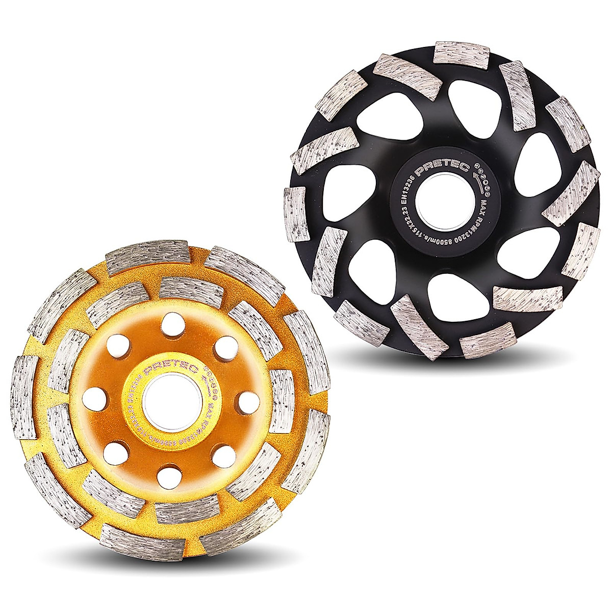 PRETEC 4 1/2 inch Concrete Grinding Wheel, 2 Packs 14-Segment Turbo Row & 18-Segment Double Row Grinder Wheel Grinder Disc for Polishing and Cleaning Concrete Surface, Cement, Marble, Granite