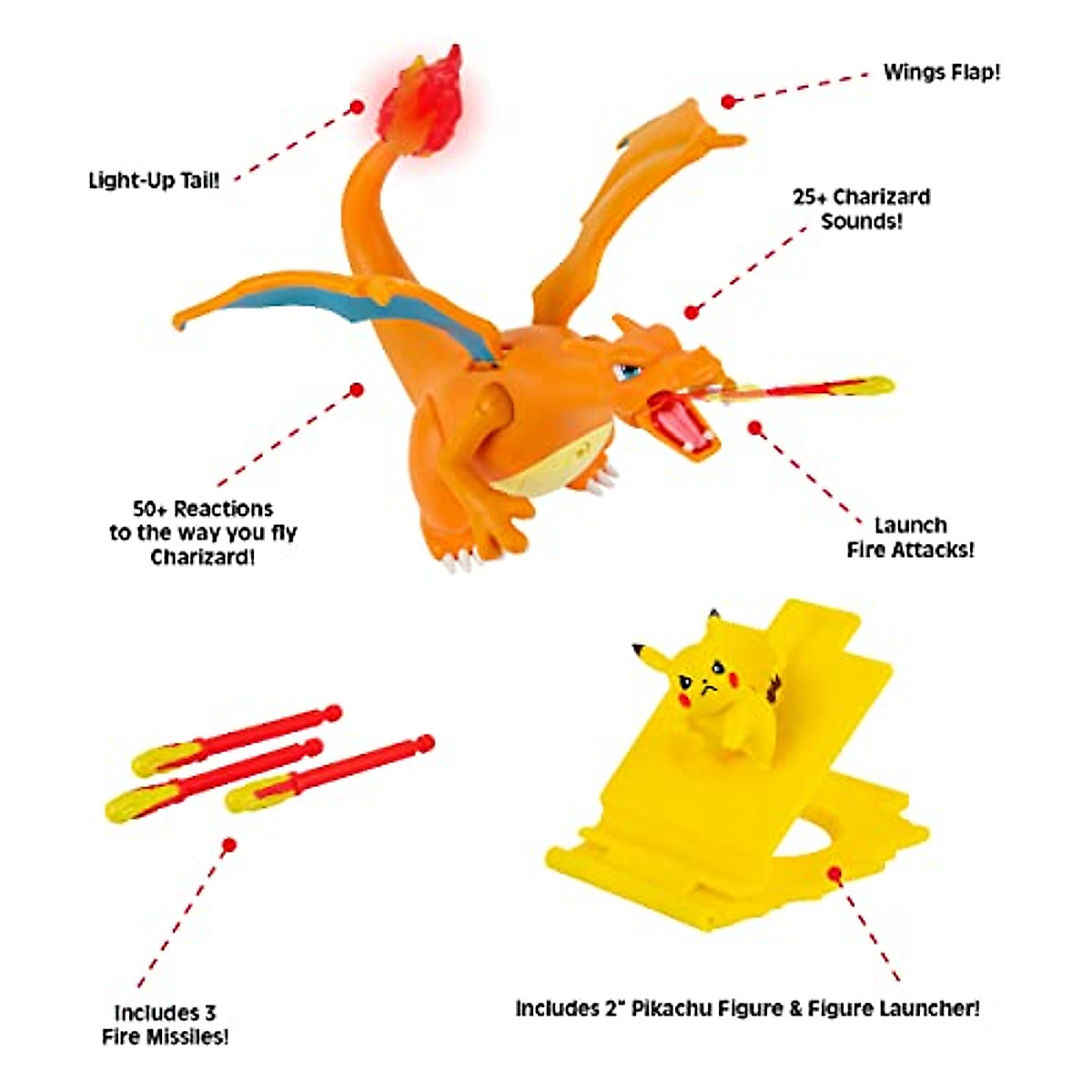 Pokemon Charizard 7-inch Deluxe Feature Figure - Interactive Plus 2-inch Pikachu with Launcher