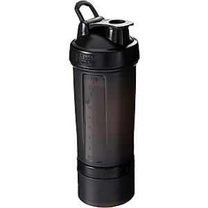 BlenderBottle Shaker Bottle with Pill Organizer and Storage for Protein Powder, ProStak System, 22-Ounce, Black