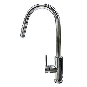 Lippert Components Flow Max Bullet Pull-Down Kitchen Faucet with Toggle Stream/Spray Options, 304-Grade Stainless Steel Construction for Residential Homes or RV Kitchens - 719333