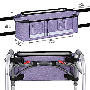 Walker Basket Walker Bag with Cup Holder,Baskets Bag for Walkers for Seniors with Pockets,Walker Pouch Walker Accessories for Folding Walker,Rollator Walkers (Purple)