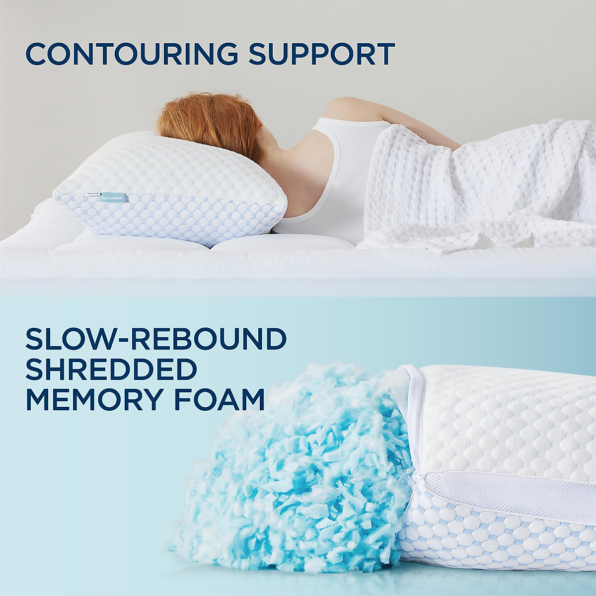 Bedsure Shredded Memory Foam Pillows - Firm Side Sleeper Pillows, Colling Pillows with Rayon Derived from Bamboo Breathable Cover & Adjustable Loft (1, King)