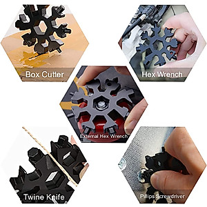 Gifts for Men, 18 in 1 Snowflake Multitool - Stocking Stuffers for Kids, teens, adults witch Keychain（Black）