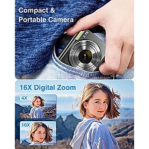 Digital Camera, Zostuic 2.7K 48MP Autofocus Kids Camera with 32 GB Card 16X Zoom Compact Portable Mini Toys Cameras Christmas Birthday Festival Gift for Kid Children Teens Girls Boys(Black)