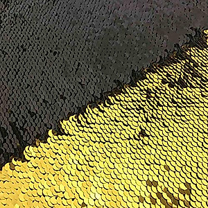 Gold Black Mermaid Sequin Fabric by The Yard 2 Tone Flip UP Mesh Lace Sequin Fabric Magic Overlapping Sequin for Girl Costume Dress/Lady Evening Dress Pillow Cushion Cover Wedding Decor
