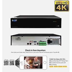 GW Security 64 Channel NVR UltraHD 4K Face/Human/Vehicle Detection PoE Security Camera System with 64 x 4K (8MP) IP Microphone AI Dome Camera, 100ft Night Vision, Outdoor/Indoor Surveillance Camera