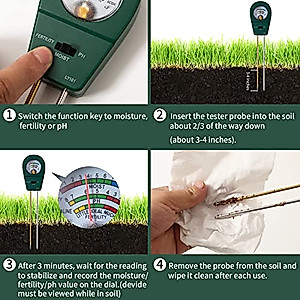Soil Moisture Meter, 3 in 1 Soil Moisture/Soil Ph Meter/Fertility Soil Test Kit with 15 Labels Moisture Meter for House Plants Garden Lawn Farm