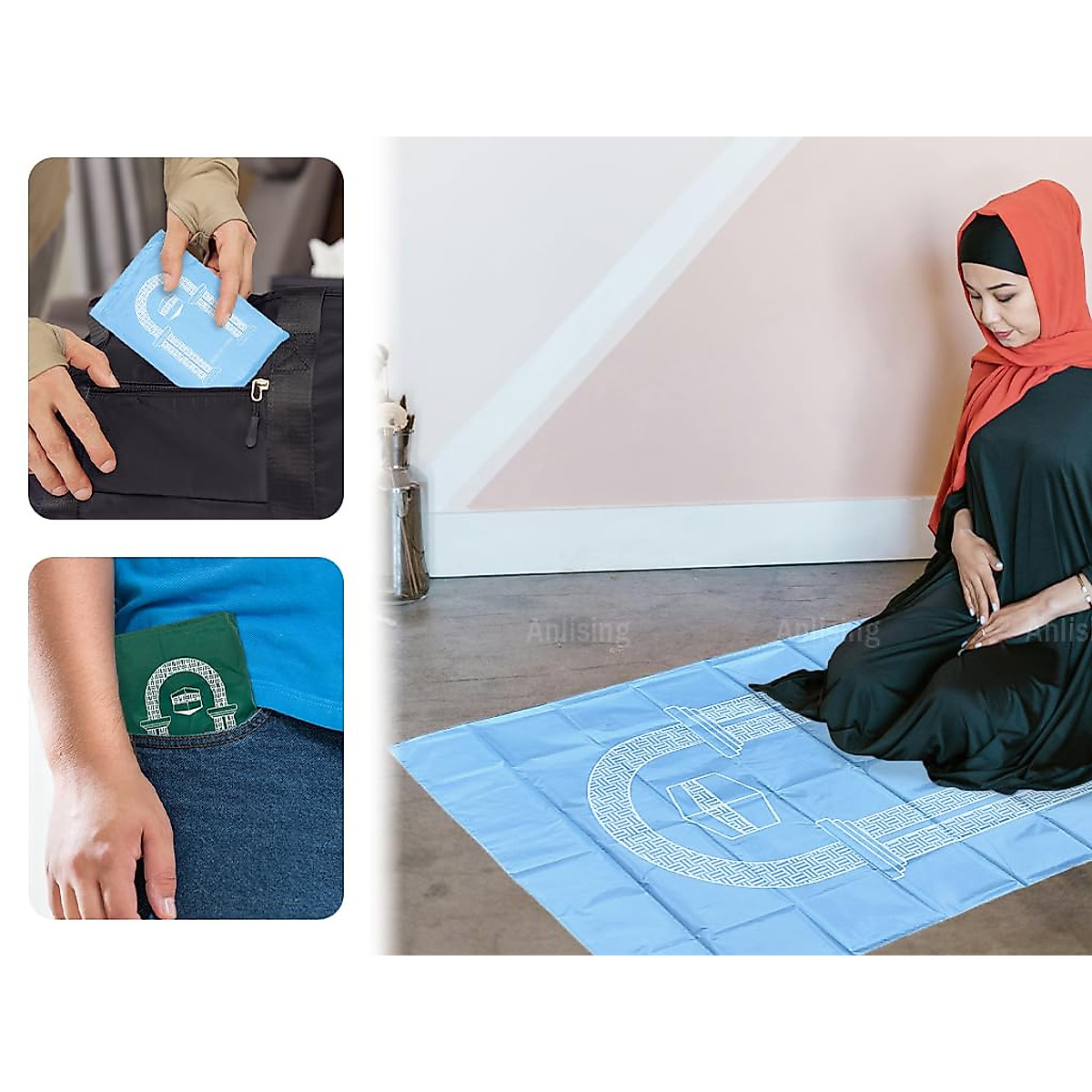 Anlising 5PCS Portable Muslim Prayer Mat, Muslim Travel Prayer Mat with Compass,Pocket Prayer Mat,Islamic Prayer Mat,Portable Foldable Prayer Rug,Muslim Prayer Mat,Islamic Pocket Prayer Rug(5 Colors)
