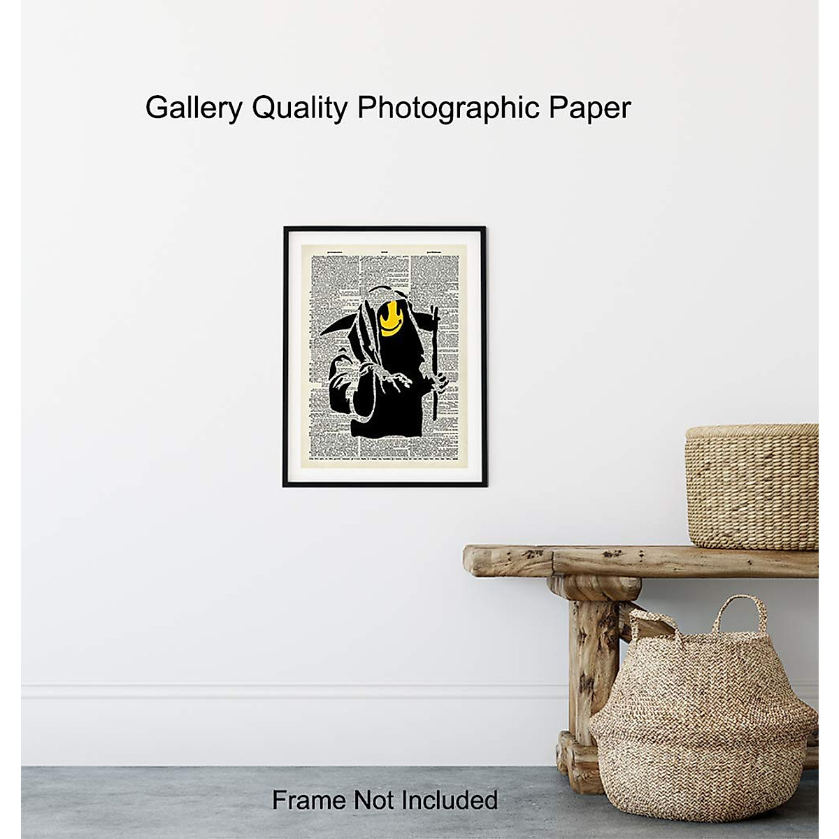 Banksy Grim Reaper Graffiti Dictionary Art - 8x10 Smiley Face Poster - Modern Home or Dorm Decor, Contemporary Wall Decoration Print - Funny Gift for Street Art Fans - Unframed Photo Print Sign