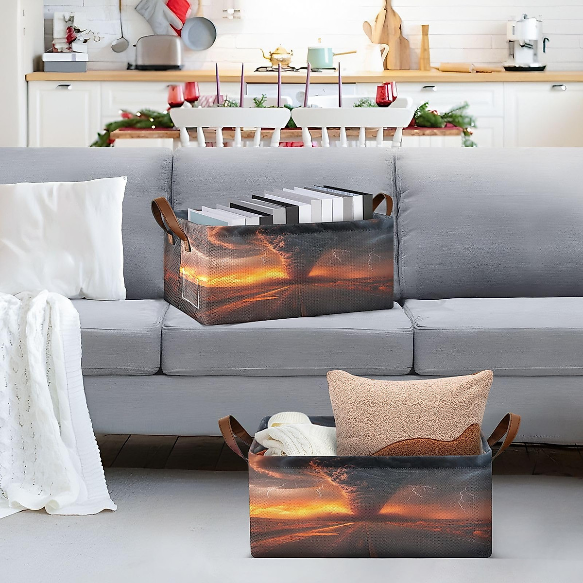 KEEPREAL Lightning Tornado Storage Baskets,Decorative Collapsible Rectangular Waterproof Fabric Storage Bin for Home#455