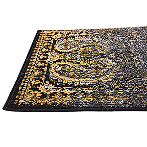 Unique Loom Imperial Collection Paisley, Distressed, Border, Vintage, Modern, Abstract Area Rug, 2 x 3 ft, Black/Orange