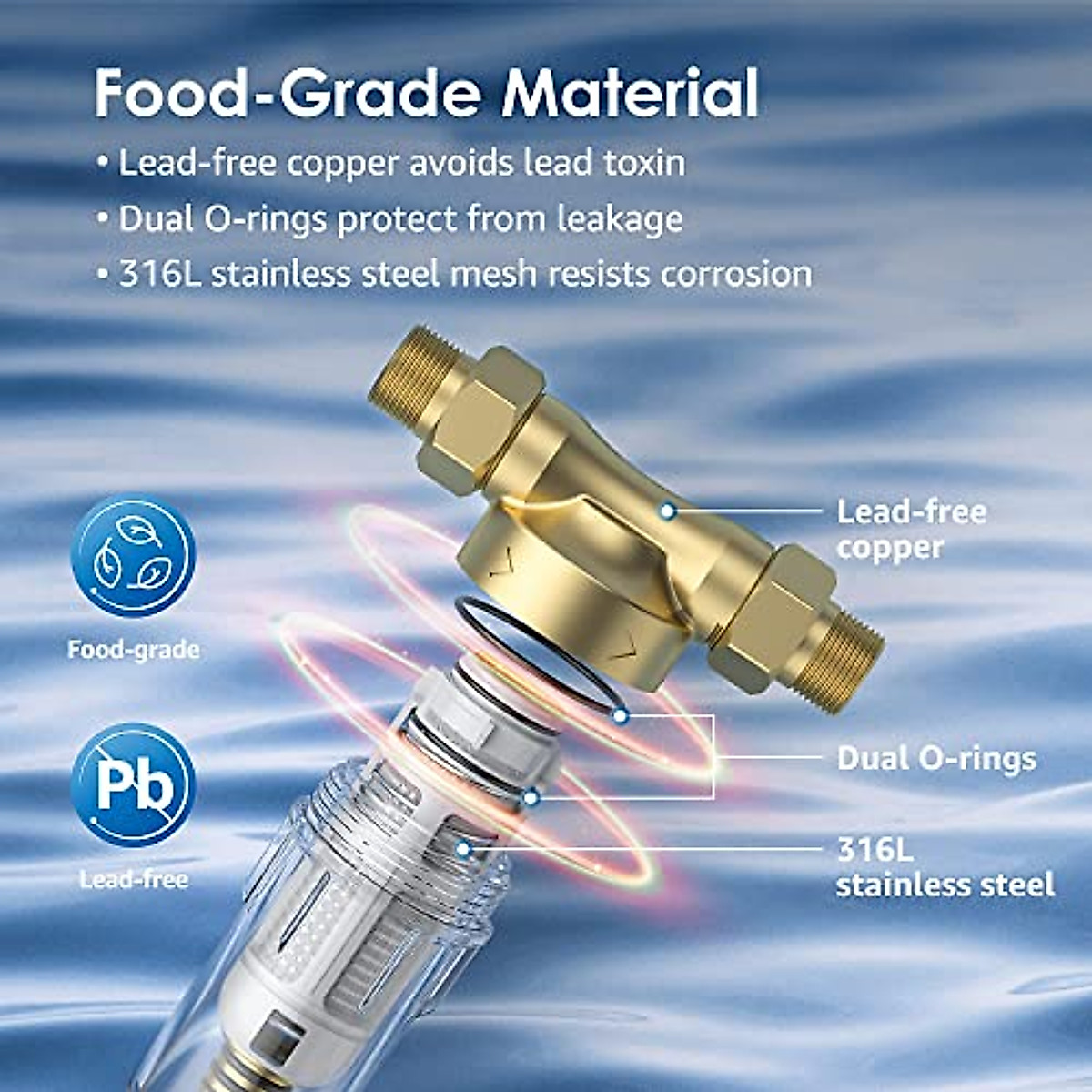 Waterdrop Spin Down Sediment Filter, Backwash Whole House Water Filter System for Well Water, 40-50 Micron, 1" MNPT + 3/4" FNPT + 3/4"MNPT, Traps Sand, BPA Free, WD-RPFK