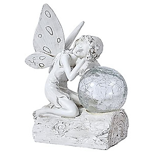 invvni Garden Fairy Statue, Outdoor Yard Decor with Solar Powered Lights, Angel Statues & Sculptures with Crackle Glass Globe for Lawn Patio Garden Decorations