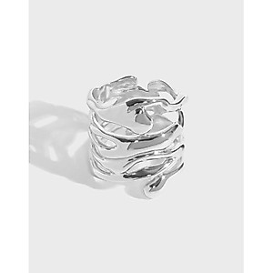 925 Women'S Open Ring, Multi-Layer Wrap Wide Face Ring Silver