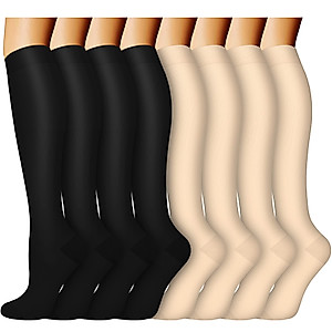 ACTINPUT Compression Socks (8 Pairs) for Women & Men - Best Medical,Running,Hiking,Recovery & Flight Socks (S/M (US Women 6-10 / US Men 6-9),05 - Black/Nude)