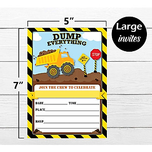 25 Construction Invitations and Envelopes (Large Size 5x7) (25 Pack)