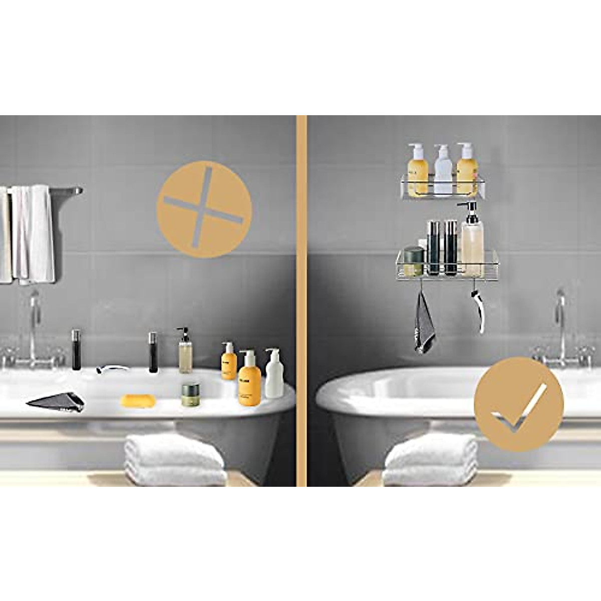 YSJHHJLL Shower Caddy Basket with Soap Dish and Hooks, No Drilling Traceless Adhesive Bathroom Shower Storage Organizer, No Rust, Never Collapse, for Bathroom Shower Shelves (Silver 3 pack)