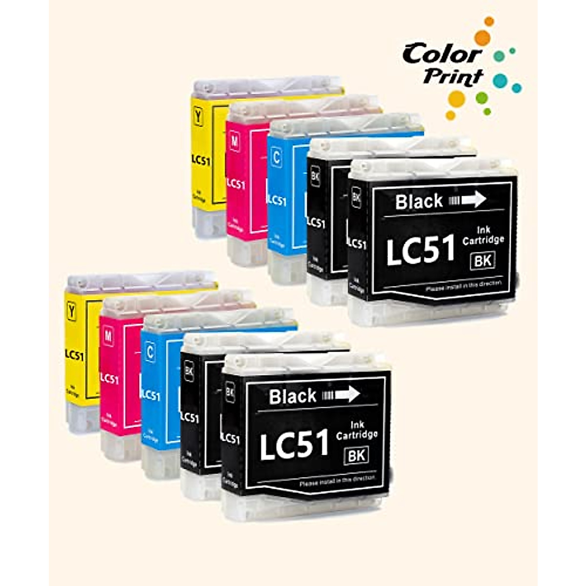 (10-Pack, 4BK,2C,2M,2Y) ColorPrint Compatible LC51 Ink Cartridge Replacement for Brother LC 51 LC-51 fit for DCP-130C DCP-330C DCP-350C MFC-240C MFC-440CN 5460CN 845CW 5860CN 665CW FAX-2480C Printer