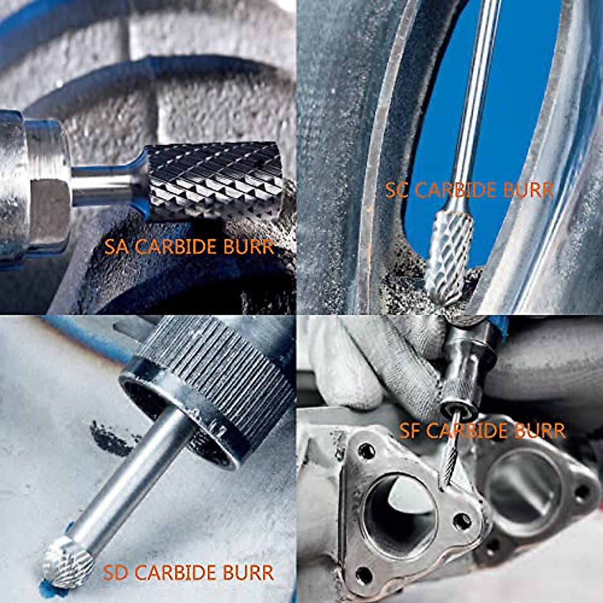 Carbide Burr Set 8pcs JESTUOUS 1/4 Inch Shank Diameter Double Cut Rotary Files Metal Grinding Polishing Carving Tool Drill Bits for Die Grinder Kits