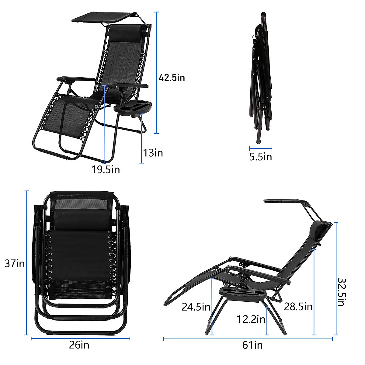 Meet perfect Zero Gravity Chairs Set of 2 with Canopy, Adjustable Outdoor Recliners Outdoor Patio Chairs Folding Reclining Lounge Chair w/Pillows and Cup Holder Trays- 2 Pack, Black
